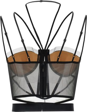 Nensi Dojaka Mesh Corset Top with Padded Cups Corset Top - Black