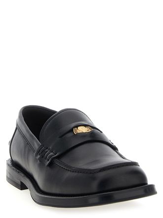 Moschino Mens Black Velvet Leather Slip-On Loafers