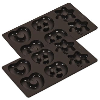 Lurch FlexiForm Keksform Lebkuchen (Brezeln Herzen Sterne) 2er Set / 2 Backformen f&uuml;r Kekse 17 x 30 cm aus 100% BPA-freiem Platin Silikon, braun
