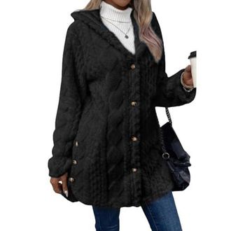 Generic Cardigan &agrave; Capuche Femme Manteau Manches Longues Automne Hiver Chaud Mode Cardigan &agrave; Capuche Manches Longues Manteau, Noir, XXL