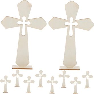 SOLUSTRE 10 Stück Holzkreuz Mit Sockel Aus Holz Stehende Selbstgemacht Kreuzverzierung Zur Religiösen Heimdekoration Kleine Kreuzornamente Mit Glatter Oberfläc