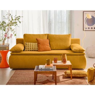 Best Mobilier Kurt - 3-sizter schlafsofa mit bettkasten aus strukturiertem samt - gelb