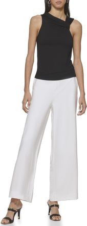 DKNY Womens Gathered Knit Tank Top Blouse, Black, XX-Small