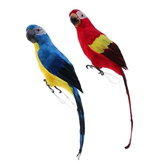 Baoblaze 2 Pi&egrave;ces Faux Artificiel &agrave; Plumes Perruche Imitation Cour Patio D&eacute;co