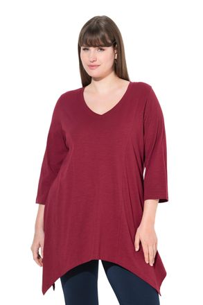 Ulla Popken gs1 data protected company 4069787000005 Womens, Zipfelsaum, V-Ausschnitt, 3/4-Arm, Biobaumwolle T-Shirt, dunkel kirschrot, 50-52