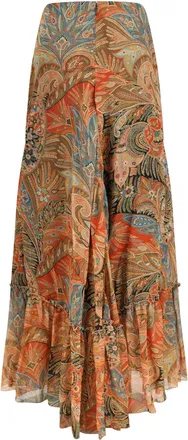 Etro Womens Silk Long Skirt With Flounce And Paisley Motif X0860