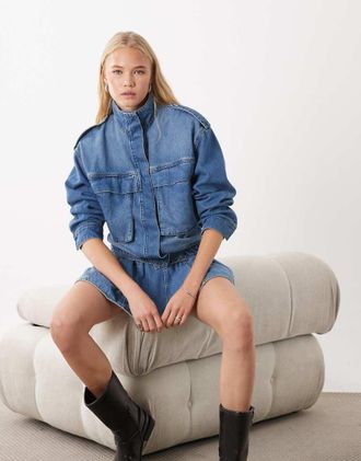 Asos ensemble veste &agrave; col chemin&eacute;e et ourlet boule en bleu moyen