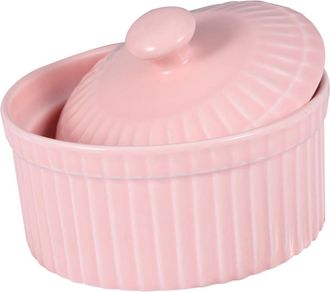 DOITOOL Keramik Backschale mit Deckel Hitzebest&auml;ndige Kleine Dessertschale f&uuml;r Pudding Gelee und Auflauf Ofenfest Umweltfreundlich Rosa f&uuml;r K&uuml;che und Backen z