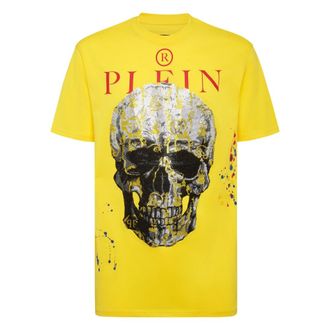 Philipp Plein Homme, Tops, Jaune, Taille: 4XL T-shirt Col Rond MC avec Cristaux