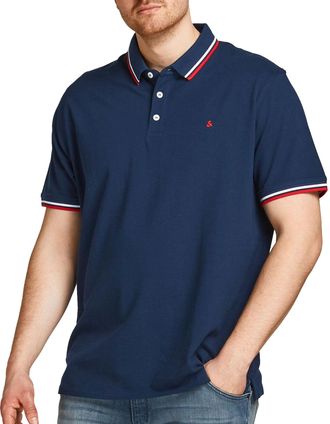 Jack & Jones Jack & Jones Herren + Fit Polo Shirt JJEPAULOS Uni Sommer Hemd Kurz Arm Pique Cotton Big Size, Farben:Dunkelblau, Größe:3XL