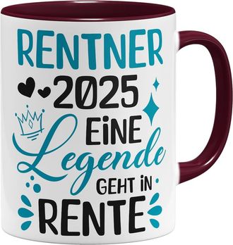 OM3 Rentner Tasse mit Spruch - Rente 2025 - Abschiedsgeschenk Ruhestand II | Keramik Becher | 11oz 325ml | Beidseitig Bedruckt | Bordeaux