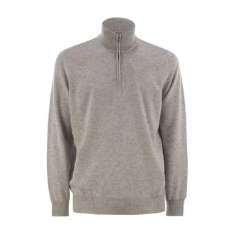 Brunello Cucinelli Homme, Pulls, Gris, Taille: 4XL Pull en cachemire &agrave; demi-zip