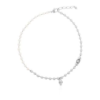 Alexander McQueen Skull & Pearl Necklace - - Accessories - Herren - Grau - ONE SIZE