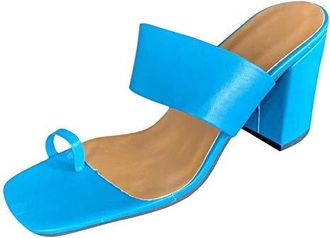 Generic Sandales &agrave; talon &eacute;pais pour femme - Sandales tendance avec sangle en cuir - Sandales romaines &agrave; bout carr&eacute; - Sandales plates &eacute;l&eacute;gantes - Chaussures de