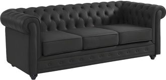 Vente-Unique Ledersofa 3-Sitzer - Büffelleder - Schwarz - Chesterfield