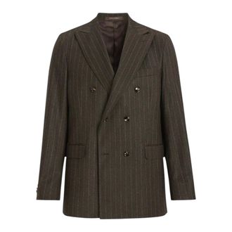Oscar Jacobson Homme, Vestes, Brun, Taille: XL Farris Regular Fit Dobbeltradet Stribet Flannel Blazer