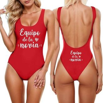 Generic Maillot De Bain 1 Pieces Femme Gainant Ventre Plat col carré imprimé Lettres, Vacances, Mariage, été, avec Cache-Maillot et Sandales (Red, XXXL)