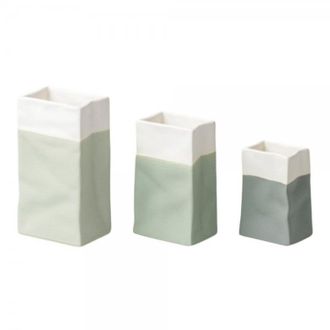 R&auml;der Mini-Vasen Porzellant&uuml;te 3er Set aus Porzellan, unglasiert in Gr&uuml;nt&ouml;nen, H&ouml;he: 6 cm, 8 cm und 9 cm, 17449