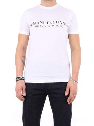 A|X Armani Exchange T- Shirt à Manches Courtes et col Rond avec Logo Milan New York, Blanc, L Homme