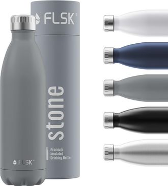 FLSK Trinkflasche - Premium Edelstahl Thermosflasche - 100 % auslaufsicher & kohlens&auml;uregeeignet - h&auml;lt 24 h kalt & 18 h hei&szlig; - BPA-frei (stone, 750 ml)