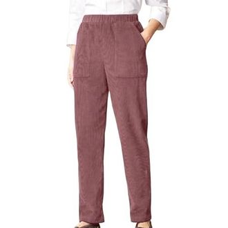 Generic Pantalon en velours côtelé pour femme, pantalon élastique taille haute à jambe droite, pantalon décontracté ample et confortable avec poches, Rouge, 3