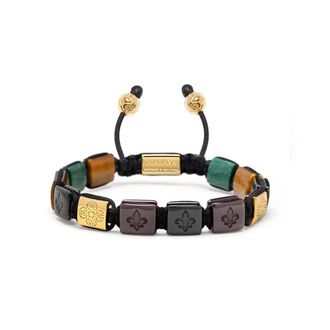Nialaya Homme, Accessoires, Jaune, Taille: XL Mens Ceramic Flatbead Bracelet in Green, Red, Brown Tiger Eye, Green Jade and Gold