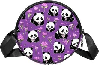 Generic Sac &agrave; bandouli&egrave;re rond pour femme, petit panda mignon, sac &agrave; bandouli&egrave;re avec fermeture &eacute;clair, bretelles r&eacute;glables, sac &agrave; main rond d&eacute;contract&eacute; pour 