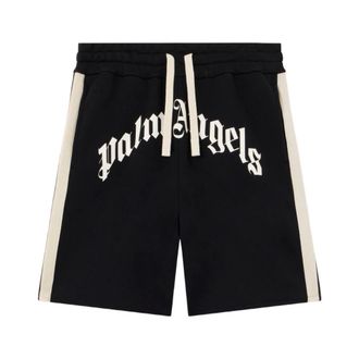 Palm Angels Homme, Sport, Noir, Taille: M Curved Logo Track Sweatshorts