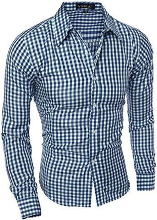 Generic Chemise &agrave; carreaux pour homme, chemise &agrave; carreaux &agrave; manches longues, chemise classique tendance l&eacute;g&egrave;re d&eacute;contract&eacute;e col &agrave; revers et hauts boutonn&eacute;s, h