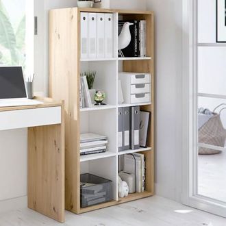 Dmora Buchhandlung Sacramento, Umschaltbares B&uuml;cherregal mit 8 F&auml;chern, Multipositions-TV-St&auml;nder, cm 72x33h137, Asteffekt Eiche und Wei&szlig;