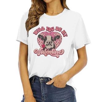 Generic T-shirt &agrave; manches courtes pour femme imprim&eacute; pour la Saint-Valentin 2026, blanc, 3XL
