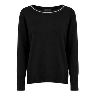 KANGRA Strickpullover mit U-Boot-Ausschnitt und Zierkante - - Knitwear - Damen - Schwarzk - L