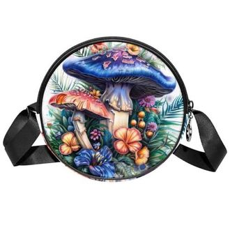 Generic Sac &agrave; bandouli&egrave;re rond rond pour femme, motif champignon tropical, avec fermeture &eacute;clair, bretelles r&eacute;glables, style d&eacute;contract&eacute;