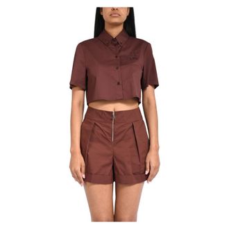 Patrizia Pepe Femme, Blouses et Chemises, Brun, Taille: 40 FR Camicia Cropped