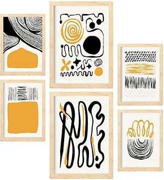 Nacnic Ensemble de 6 affiches &agrave; lencre noire. &Eacute;motions. Impressions artistiques et abstraites pour lam&eacute;nagement int&eacute;rieur et la d&eacute;coration. A3 & A4, cadres e