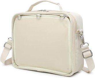 Generic Oxford Ita Bag Sac &agrave; dos &agrave; bandouli&egrave;re avec fen&ecirc;tre transparente pour afficher les &eacute;pingles, badge, sac pour les fans danime, beige, 10.6inch