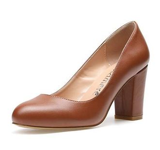 Castamere Escarpins Femme Bout Ronde Bloc Talon Haute 8 CM PU Marron Escarpin EU 40