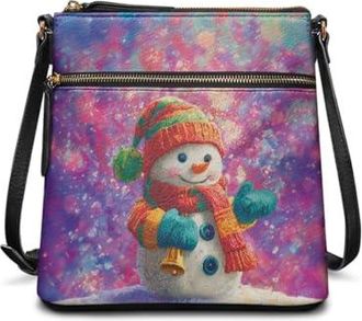 Coloranimal Petit sac &agrave; bandouli&egrave;re pour femme avec fermeture &eacute;clair sur le th&egrave;me de No&euml;l, Bonhomme de neige dhiver