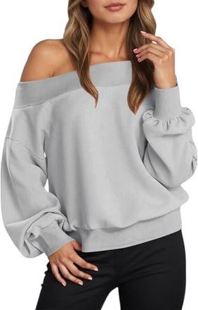Generic 2026 Sweat-Shirt &agrave; &eacute;paules d&eacute;nud&eacute;es pour Femme avec Manches Ballon, Pull d&eacute;contract&eacute; &agrave; col Carmen | Pull Chaud pour Un Look f&eacute;minin