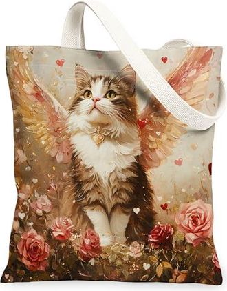Generic Maine Coons Sac fourre-tout en toile motif chats pour le shopping 33 x 38 cm, sac d&eacute;picerie r&eacute;utilisable pour femme, chaton, peinture de voyage, d&eacute;cor