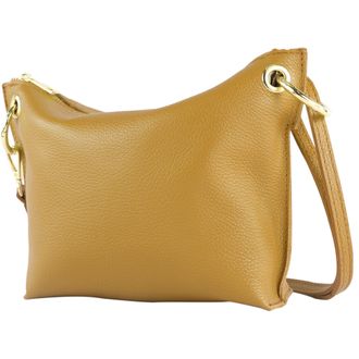 modamoda.de T243 - ital. Umh&auml;ngetasche Klein Small aus Leder, Farbe:Senfgelb