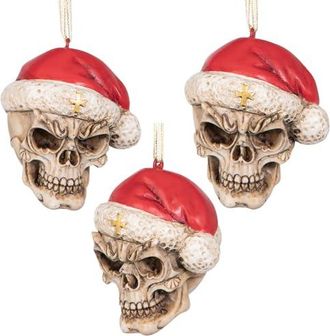 Design Toscano Weihnachtsbaum Ornament - Skelly Weihnachtsmann mit Weihnachtsmütze Skeleton Abbildung Holiday Ornaments: Set von drei