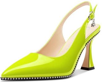 Castamere Femmes Slingback Kitten Talon Heel Ferm&eacute; Pointu Bout Escarpins Bloc Chunky Mariage Party Dress Chaussures 9 CM Heels Vert Jaune 43 EU