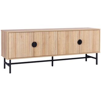 Sweeek Sweeek - Meuble tv. Bazalt. effet ch&ecirc;ne. quatre portes. deux &eacute;tag&egrave;res. l 157.5 x l 39 x h 60cm