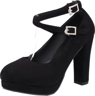 Smilice Chaussures Mary Jane avec semelle plateforme | Talon de 10,5 cm et plateau de 2 cm | Semelle en caoutchouc antid&eacute;rapante | Capuchon rond et sangle cro