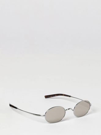 Saint Laurent Lunettes de soleil ovales en m&eacute;tal avec verres fonc&eacute;s et logo grav&eacute;