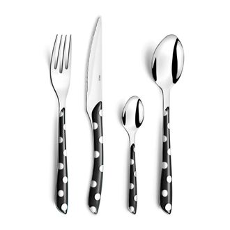 Amefa Tafelbesteck 24-teilig für 6 Personen - Glanz mit Punkten - Edelstahl 18/0, glänzende Oberfläche - Schwarz