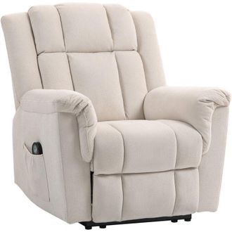 HOMCOM Homcom - Fauteuil massant chauffant inclinable repose-pieds int&eacute;gr&eacute; poche rangement tissu velours chenille beige
