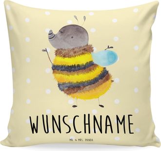 Mr. & Mrs. Panda Personalisiertes Kissen Hummel flauschig - Personalisierte Geschenke, Lustige Sprüche, Kopfkissen, Name, Blume, Bedrucken, Biene, Natur, Wunschname, P