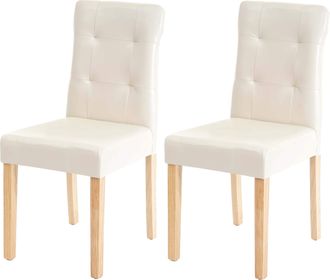 Mendler 2er-Set Esszimmerstuhl HWC-E58, Stuhl Essstühle - Kunstleder Creme, helle Beine